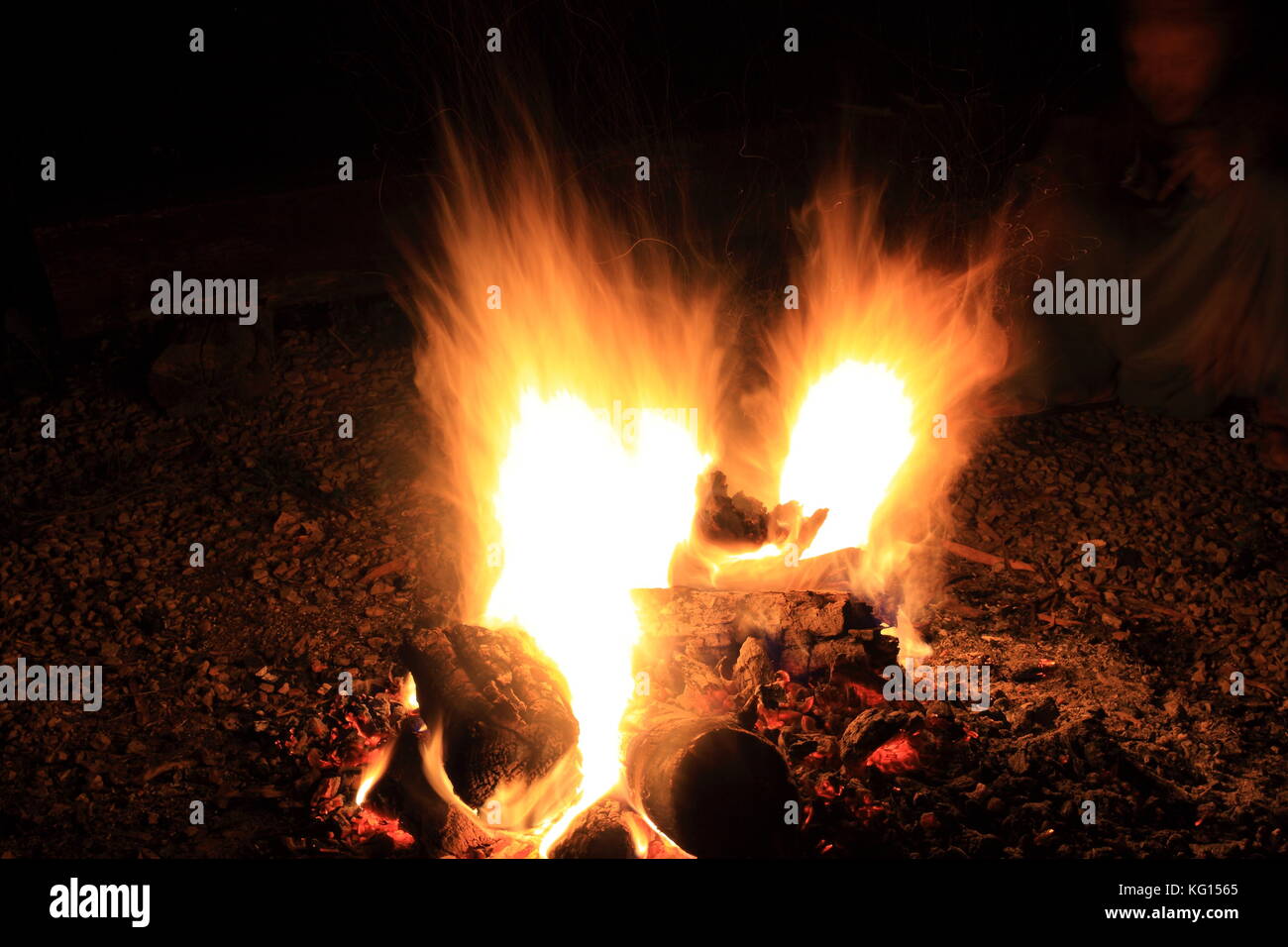 camp fire burning from coal wood in the night Stock Photo - Alamy