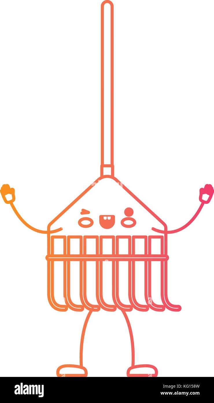 kawaii cartoon rake leaves with wooden stick i in degraded yellow to ...