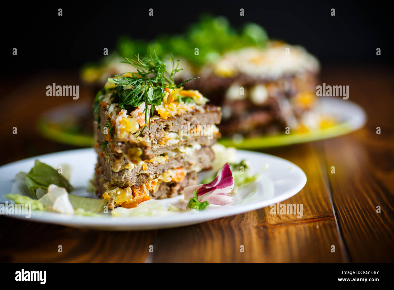liver pie layer cake stuffed with carrots and onions Stock Photo - Alamy