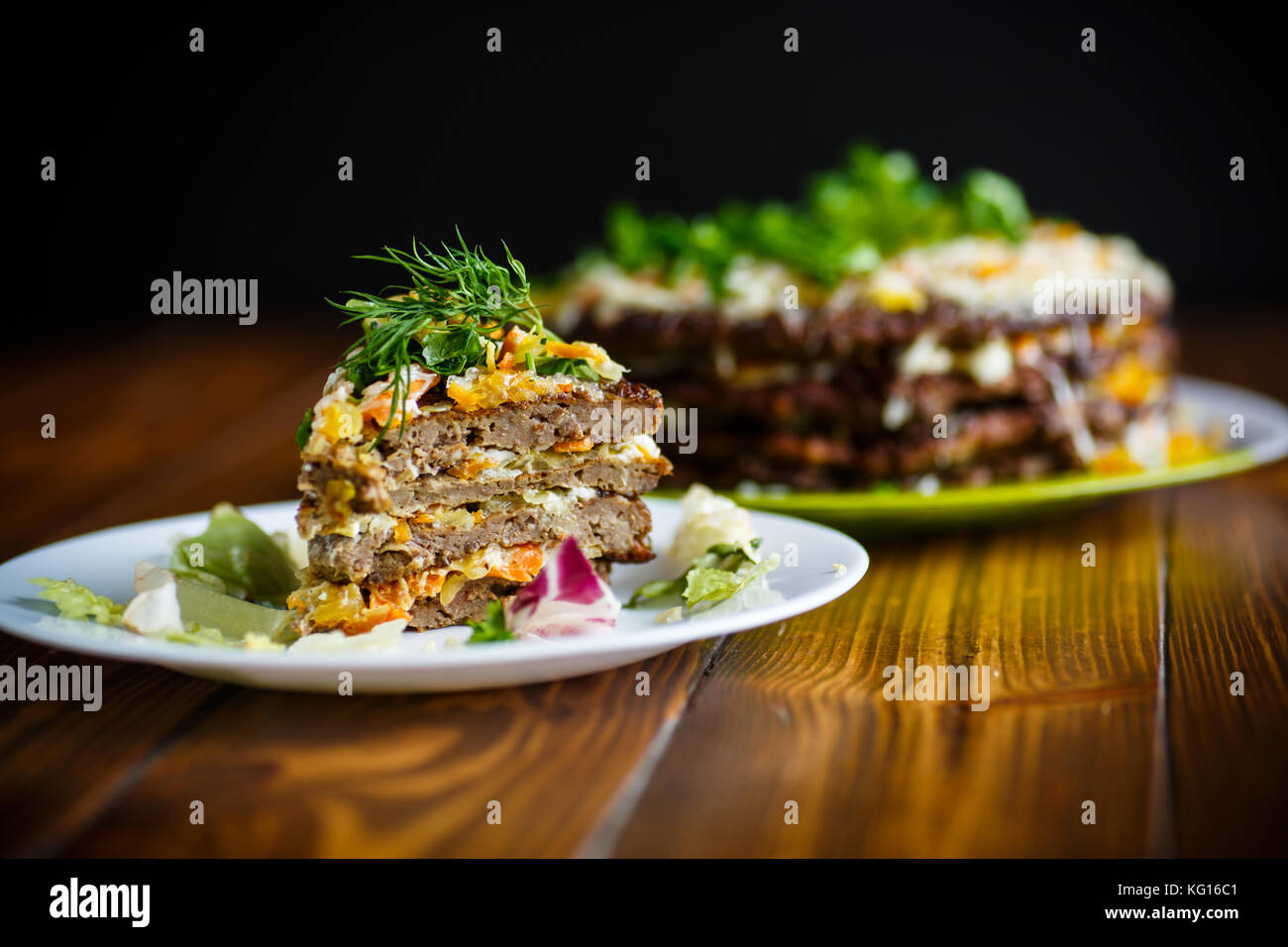 liver pie layer cake stuffed with carrots and onions Stock Photo - Alamy
