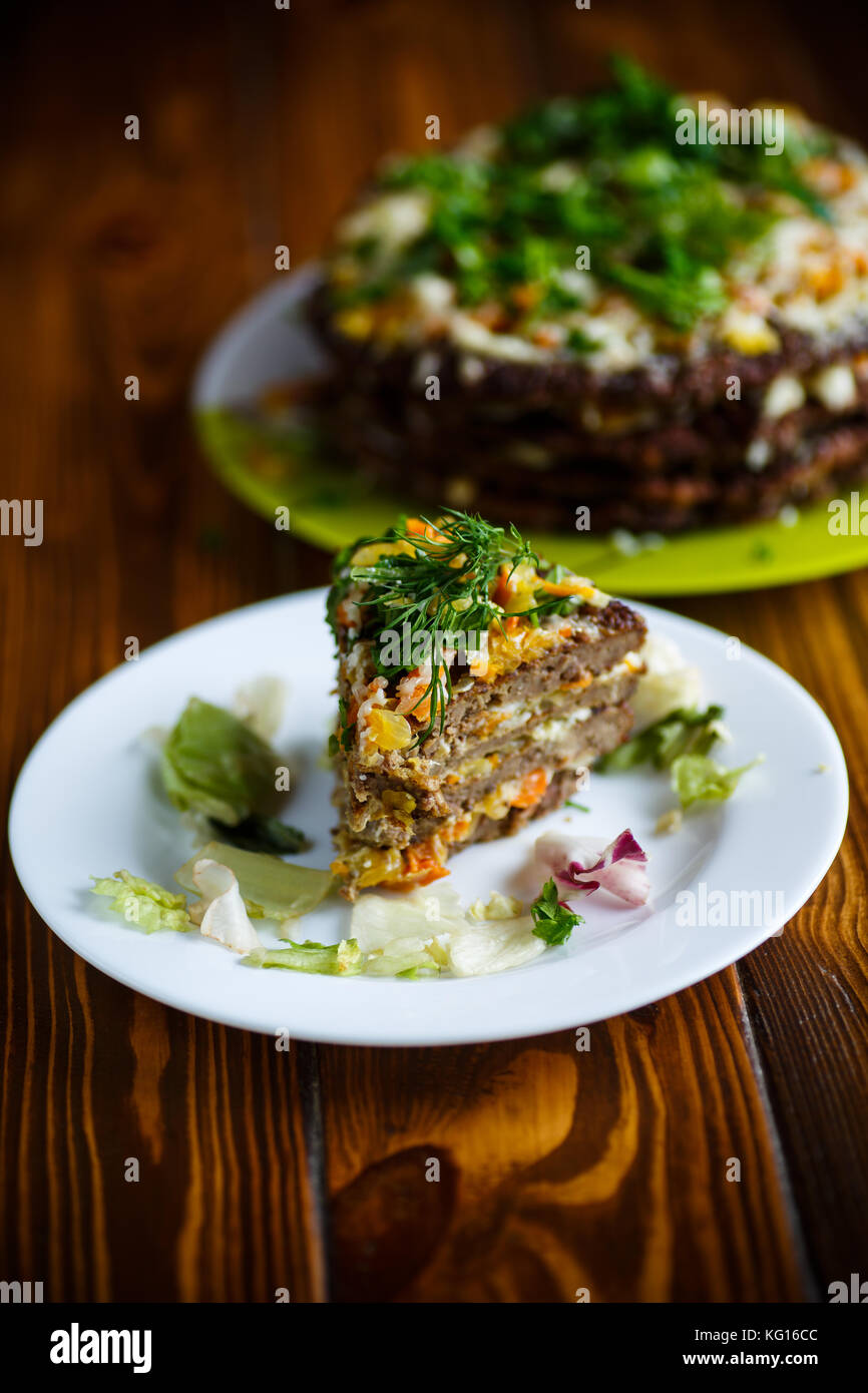 liver pie layer cake stuffed with carrots and onions Stock Photo - Alamy