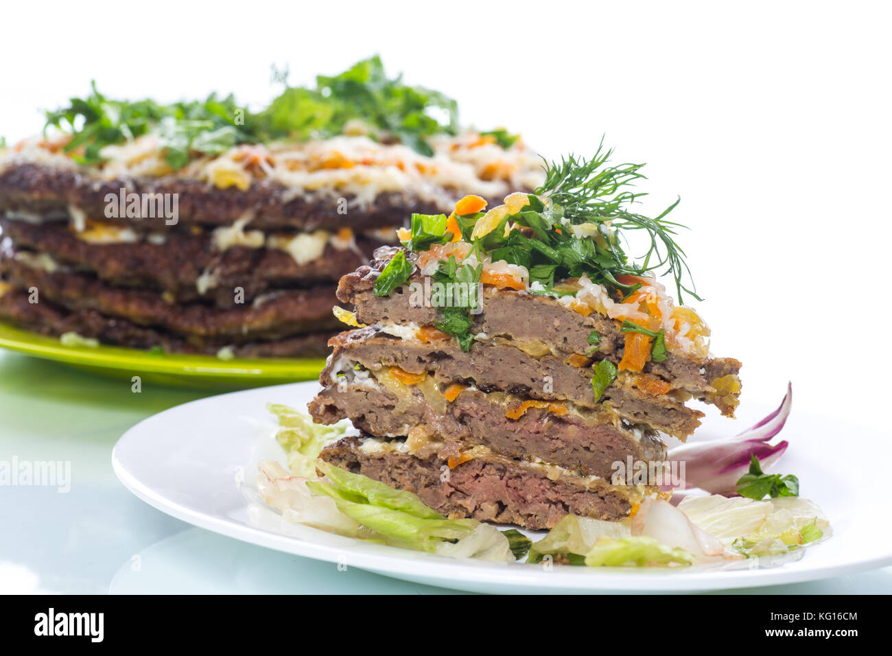 liver pie layer cake stuffed with carrots and onions Stock Photo - Alamy