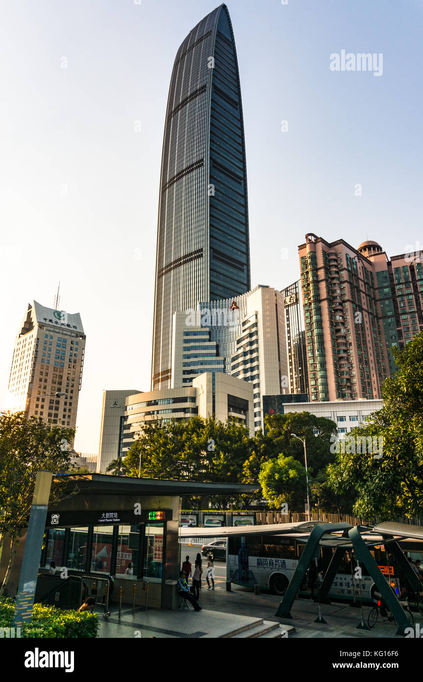 Shenzhen metro tube station with Shenzhen China cityscape in background ...