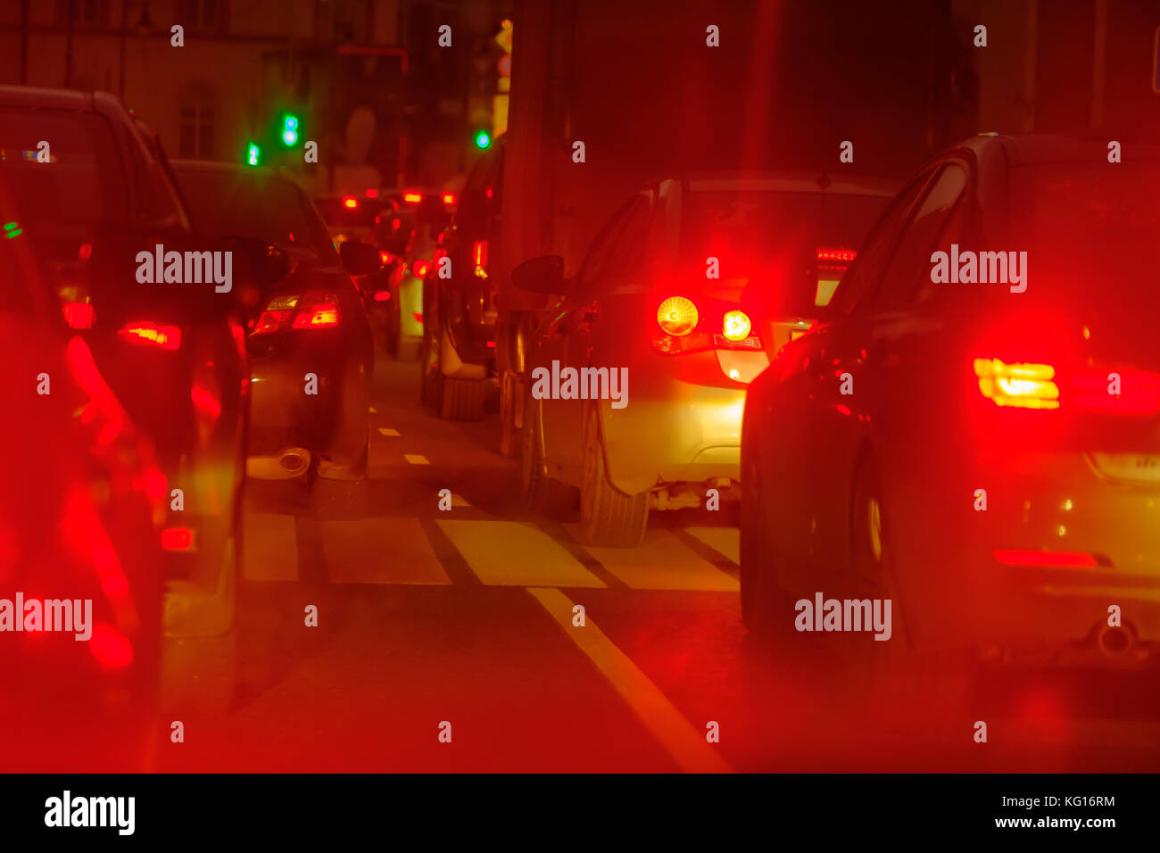 Traffic jam at big city back view Stock Photo - Alamy
