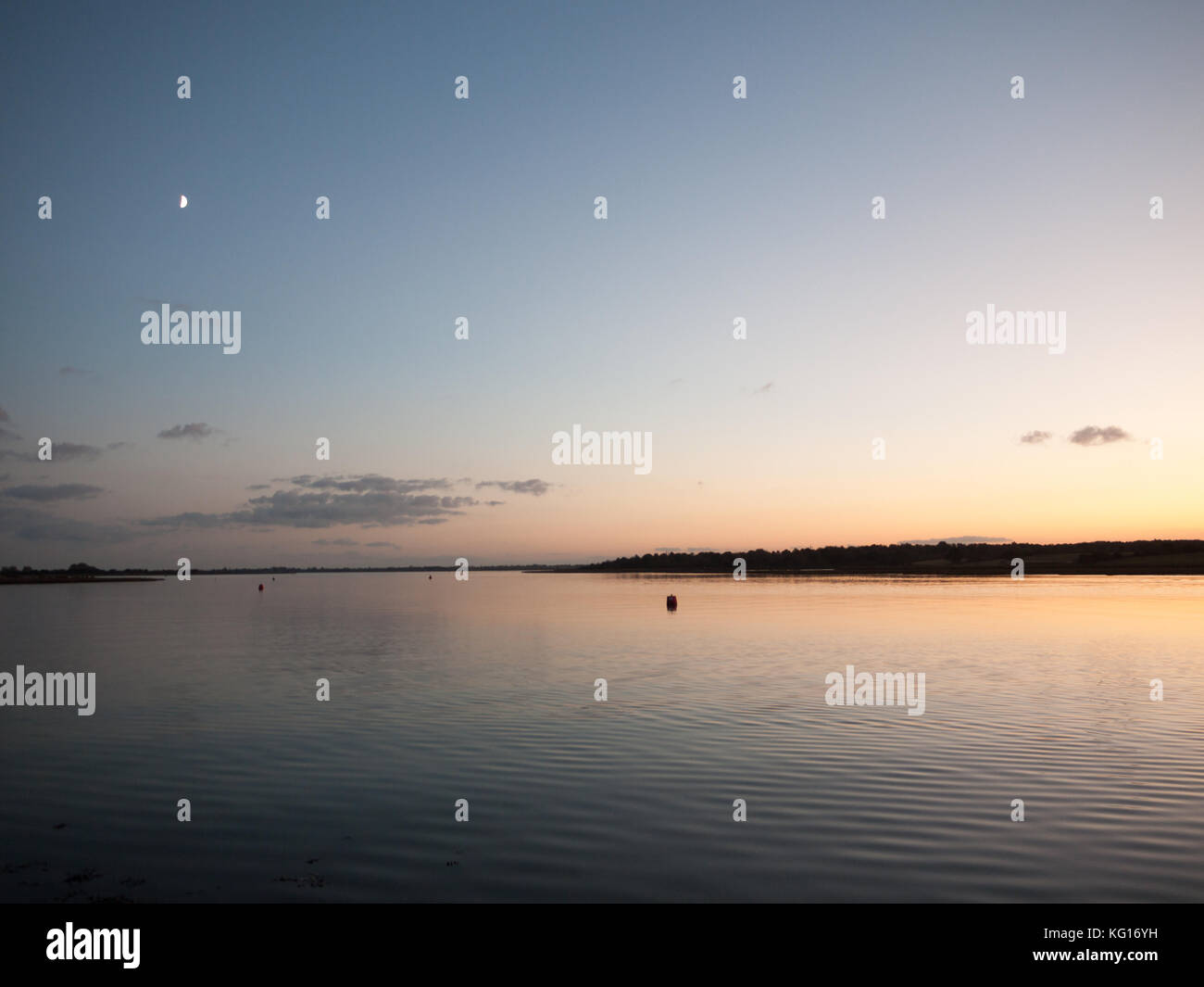 beautiful sunset evening bay scene open space water surface waves ...