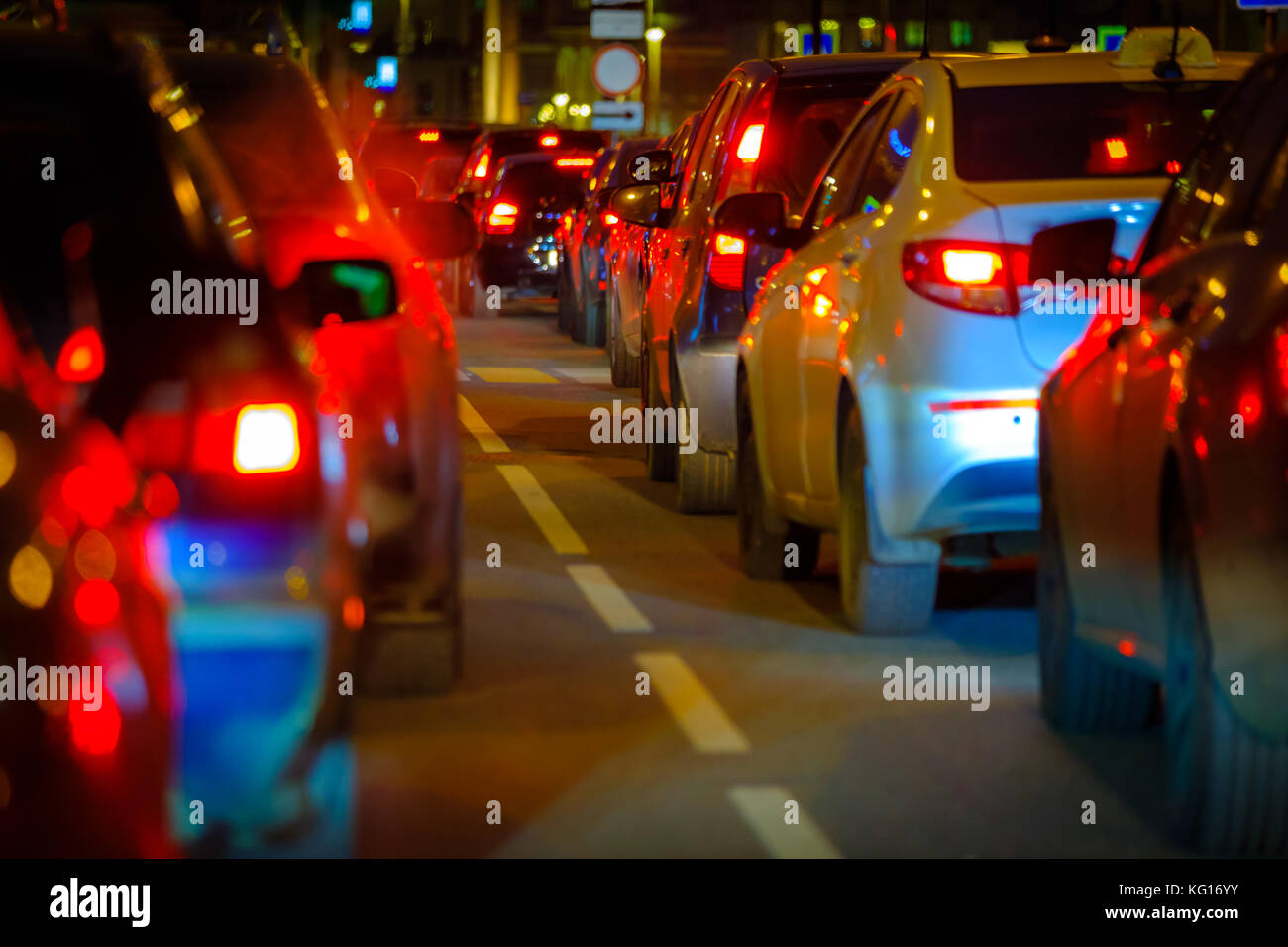 Traffic jam at big city back view Stock Photo - Alamy
