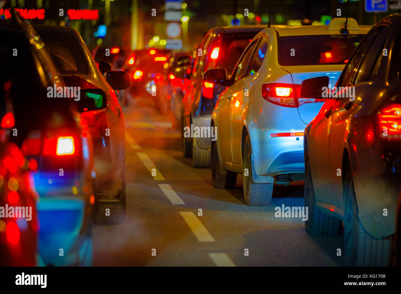 Traffic jam at big city back view Stock Photo - Alamy