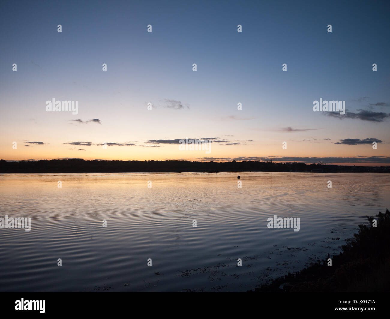 beautiful sunset evening bay scene open space water surface waves ...