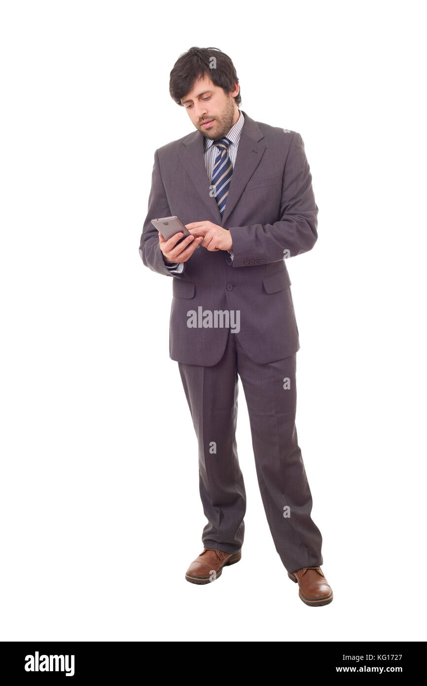 happy business man on the phone, full length, isolated Stock Photo - Alamy