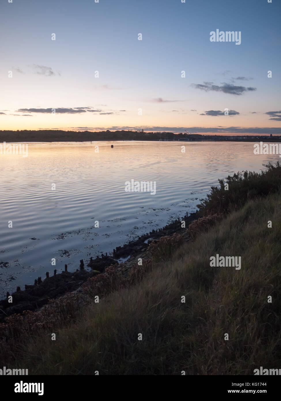 beautiful sunset evening bay scene open space water surface waves beach ...