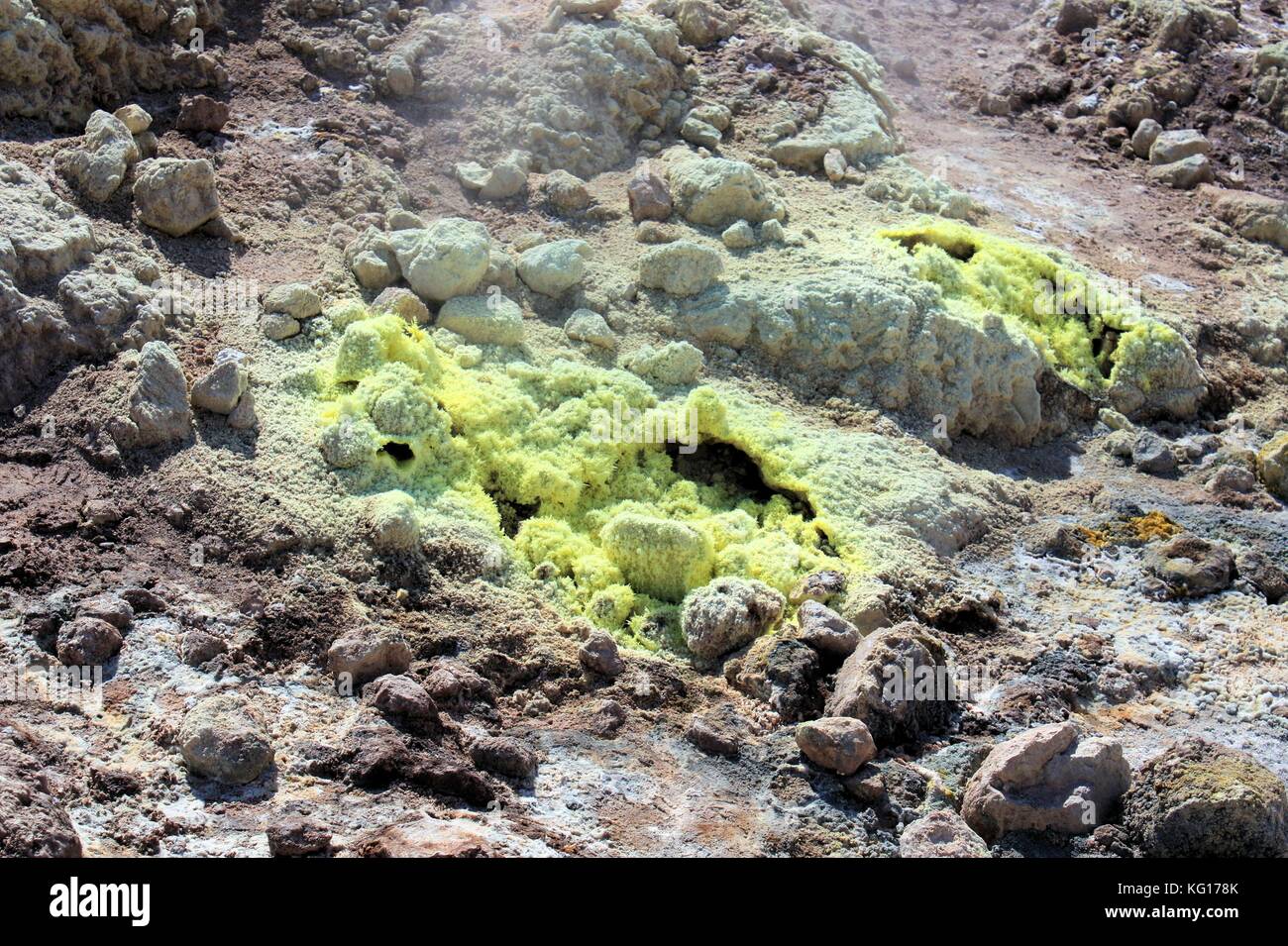 sulfur in volcano crater, Nisyros greece Stock Photo - Alamy
