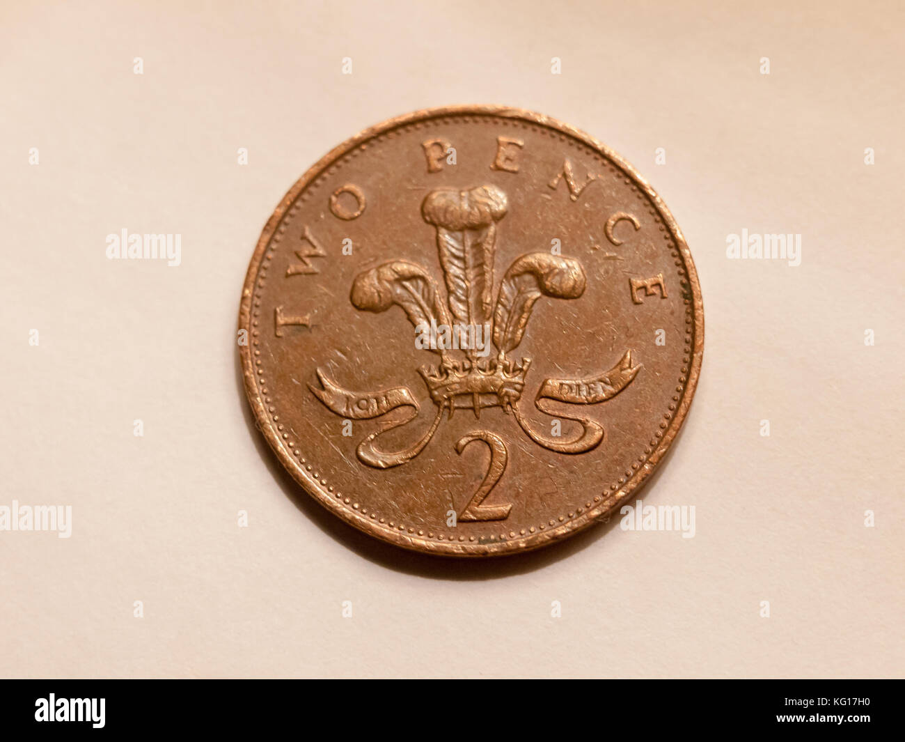 close up of english two pence brown coin uk currency; essex; england ...