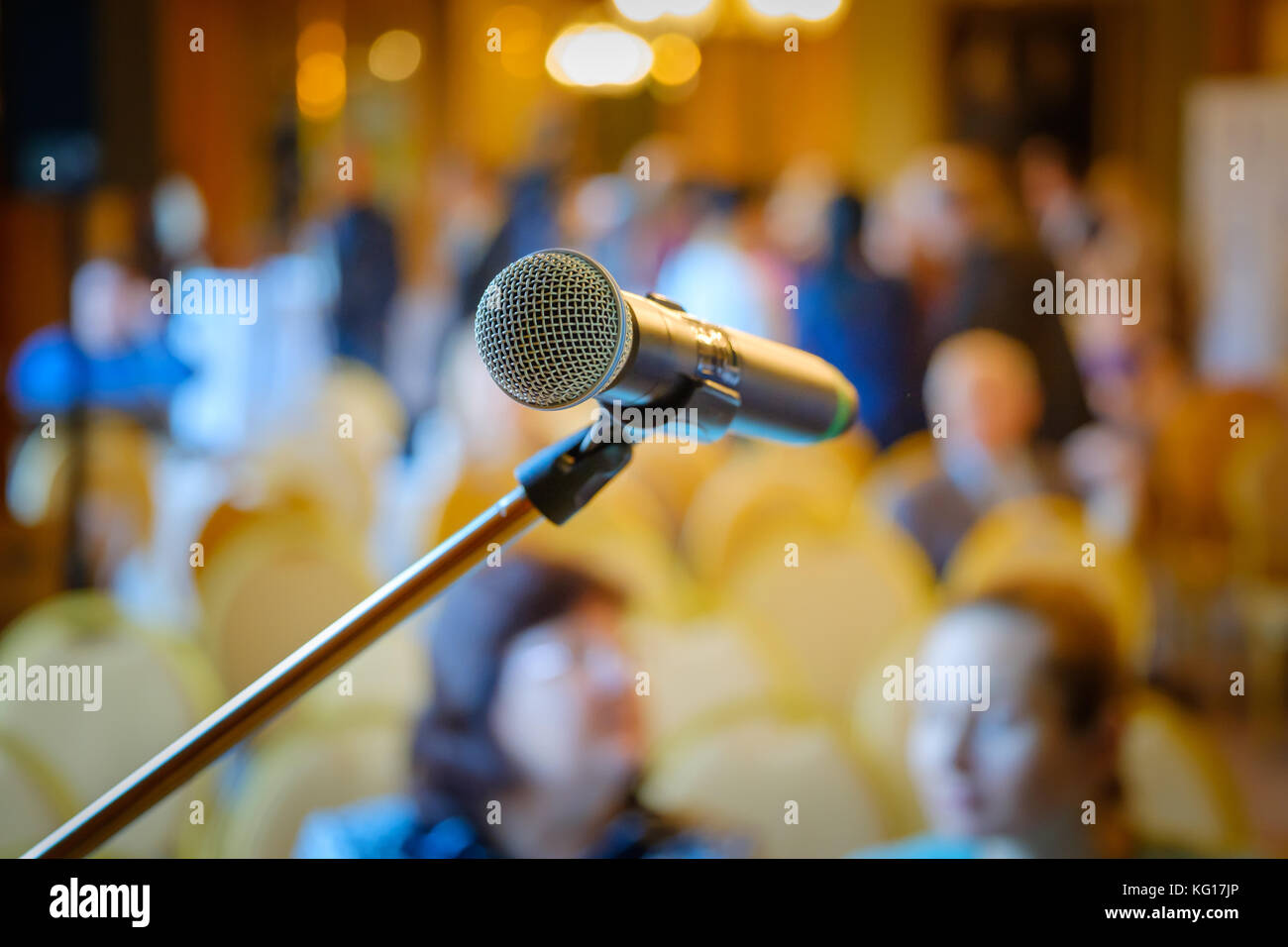 Microphone close up at the conference Stock Photo - Alamy