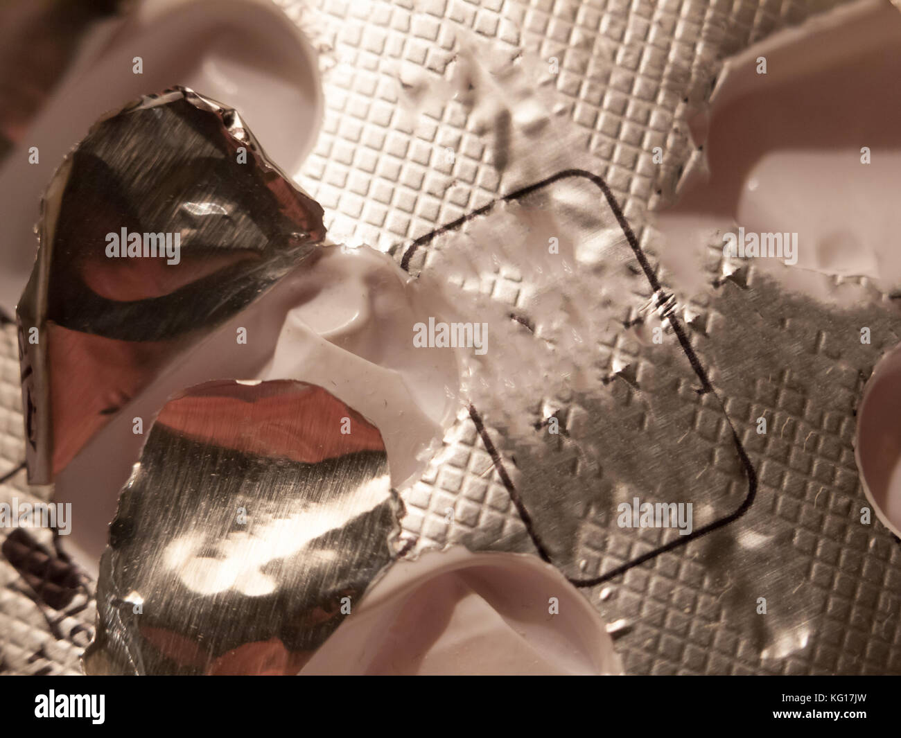 close up of paracetamol foil packet open empty used; essex; england; uk ...