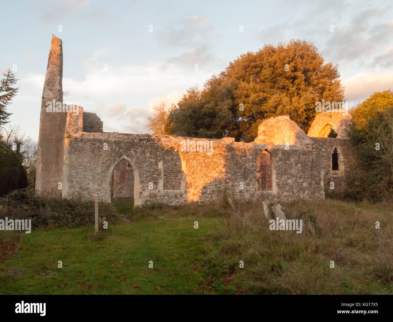 old ruined abandoned church outside alresford sunset bricks stones ...