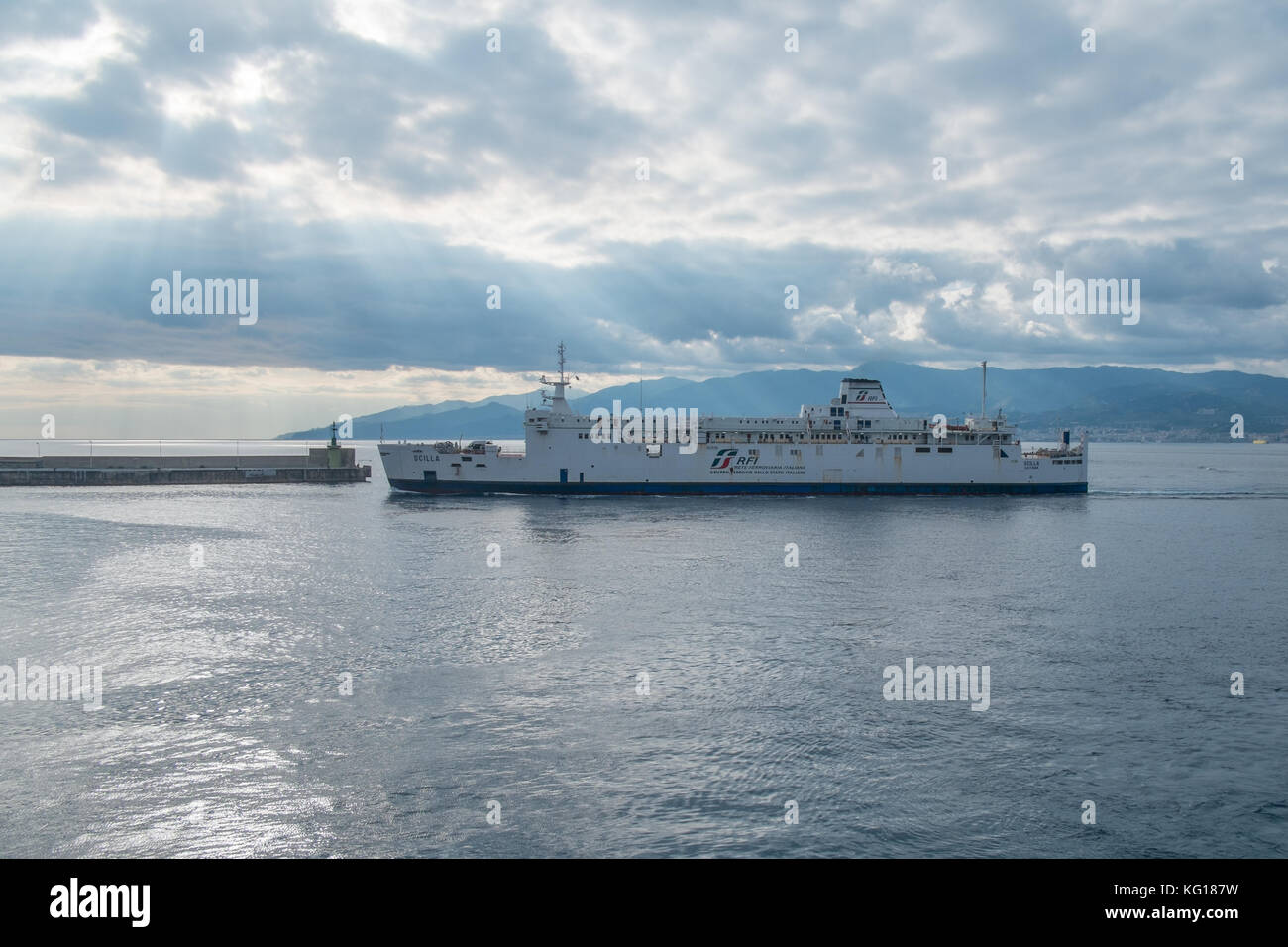 Messina, Italy - December 30, 2015: Ferryboat with many tourists and ...