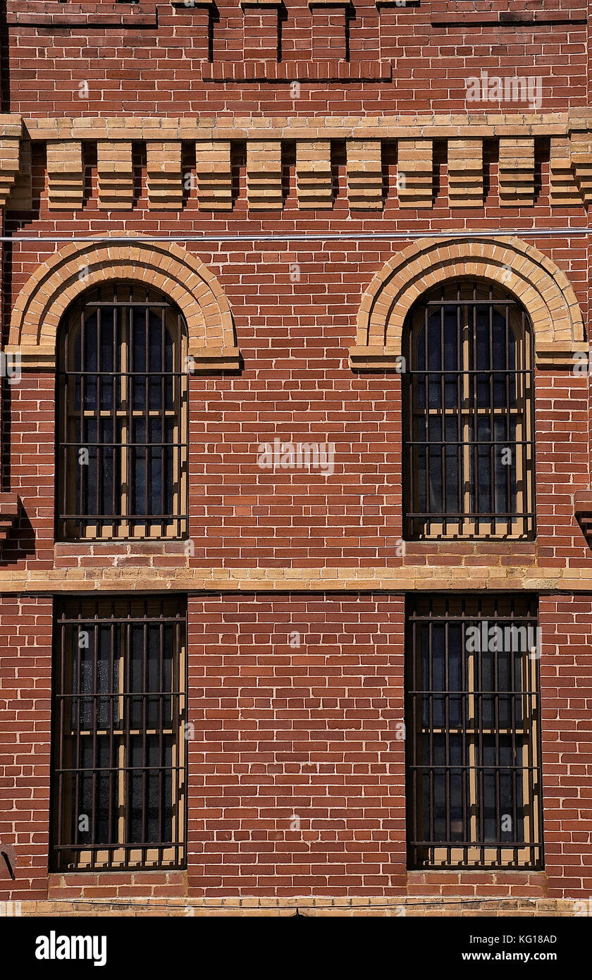 Barred windows of an old jail house Stock Photo - Alamy