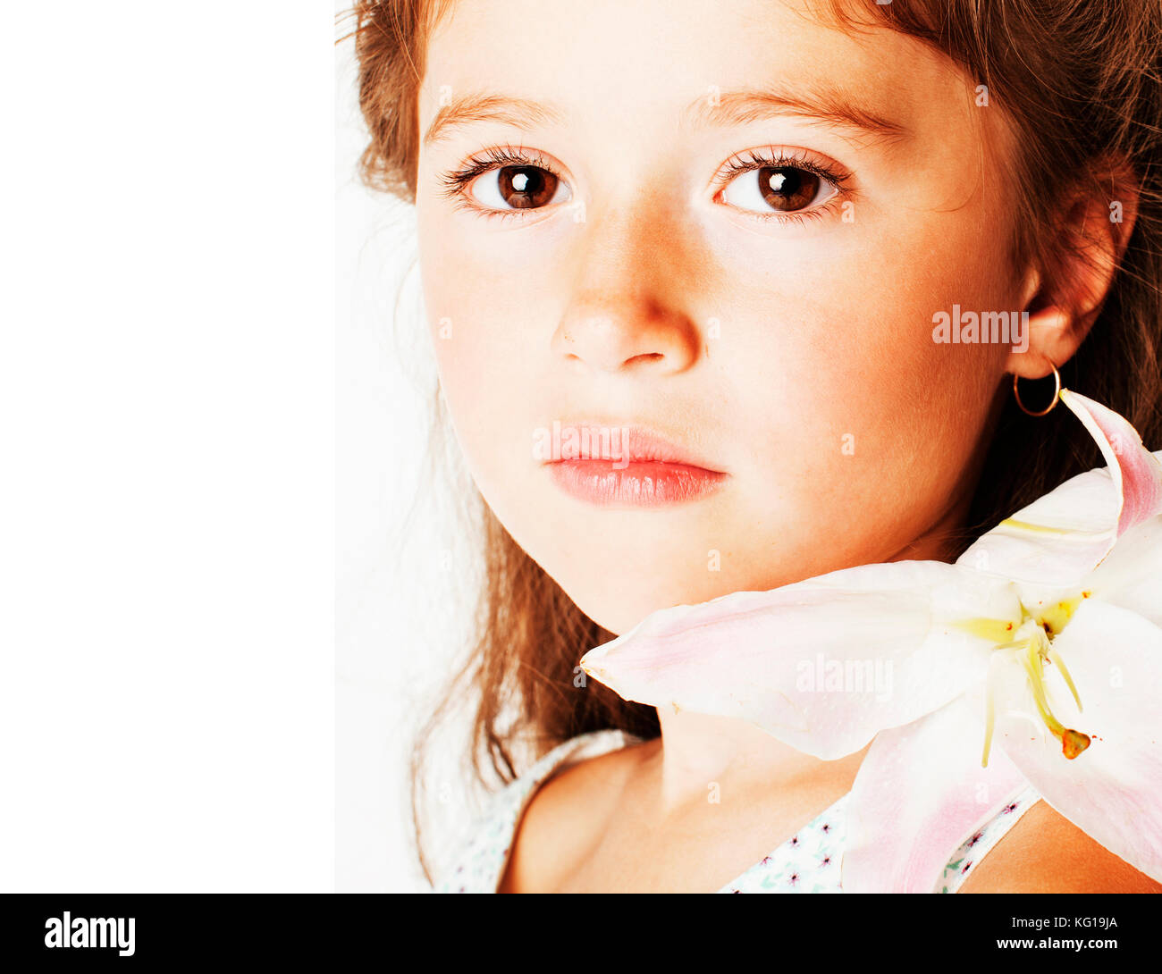 little cute beauty girl isolated on white background holding flo Stock ...