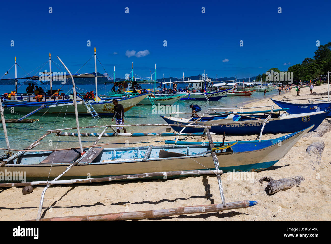 Asia Philippines Palawan El Nido Tour boats on Seven Commando Beach ...