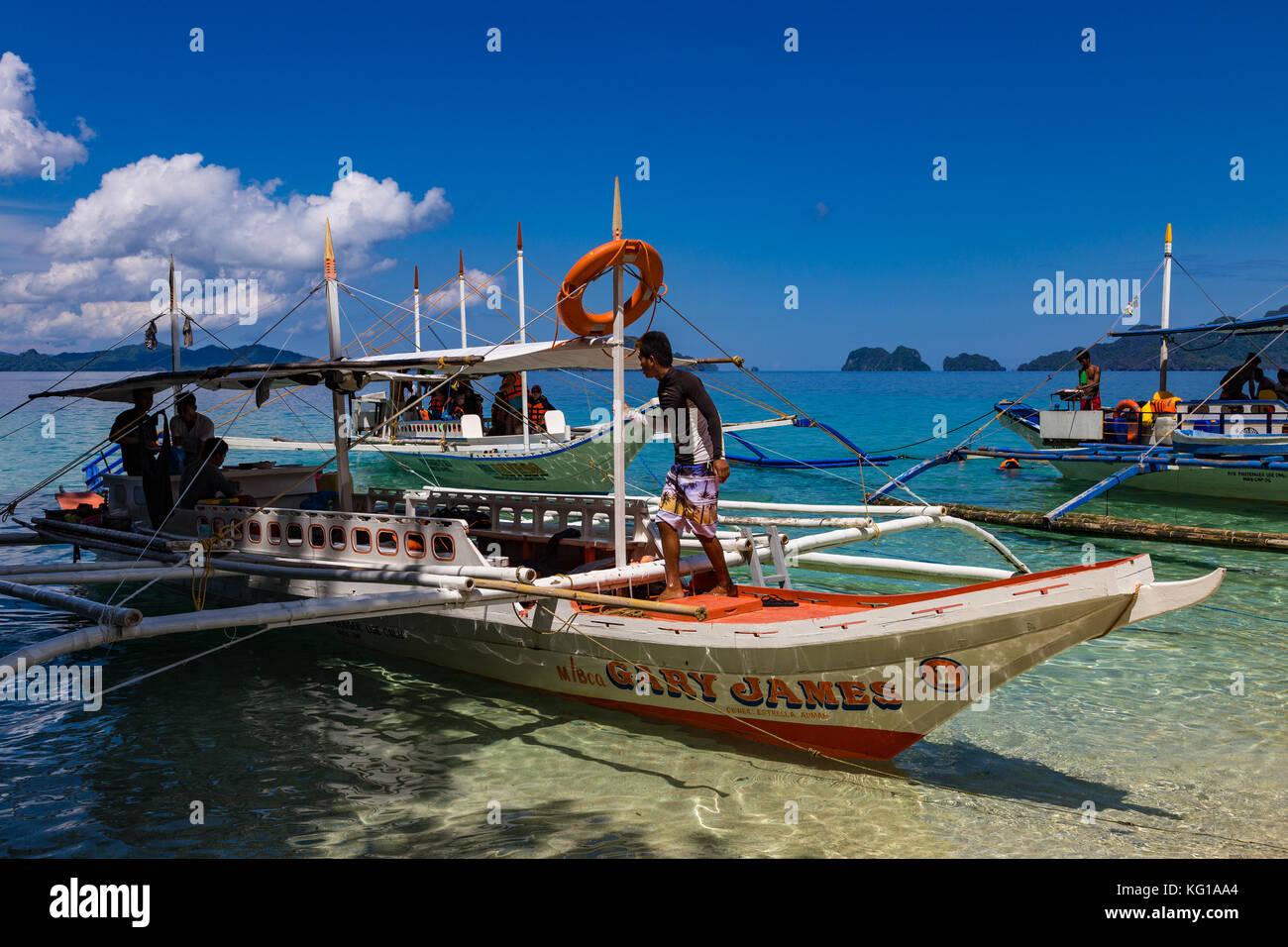 Asia Philippines Palawan El Nido Tour boats on Seven Commando Beach ...