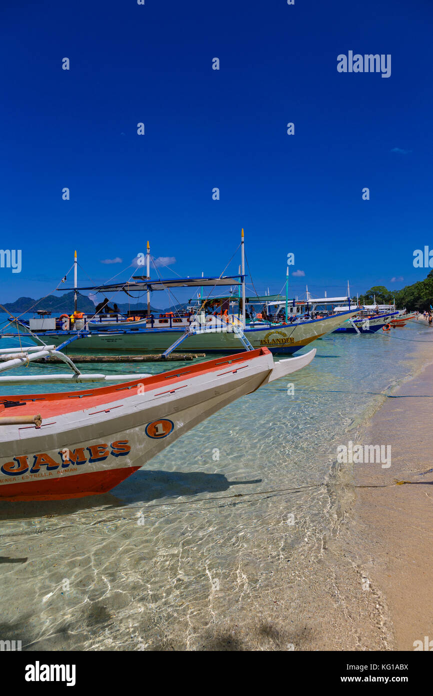 Asia Philippines Palawan El Nido Tour boats on Seven Commando Beach ...