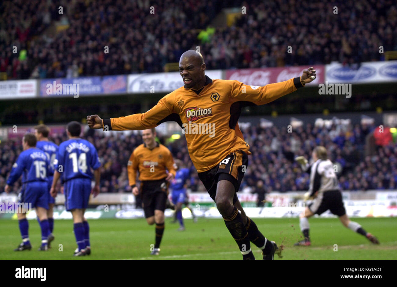 Footballer George Ndah celebrates a goal Wolverhampton Wanderers v ...