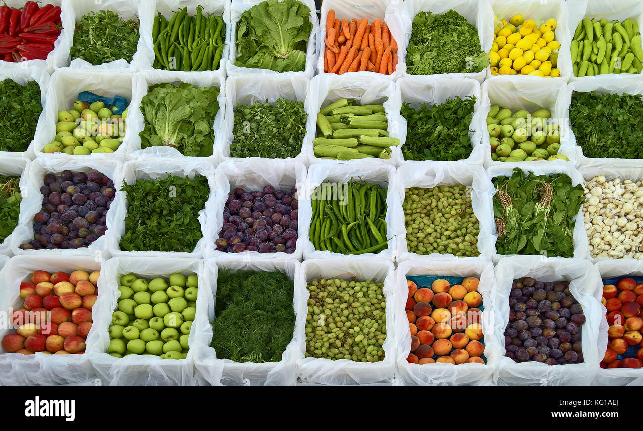 Fresh fruits and vegetable at a market Stock Photo - Alamy