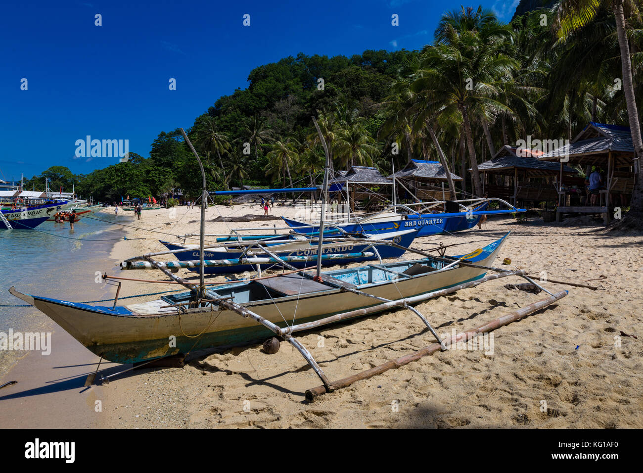 Asia Philippines Palawan El Nido Tour boats on Seven Commando Beach ...