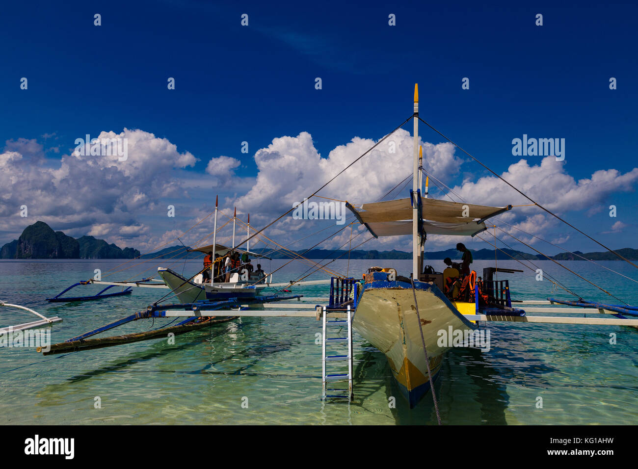 Asia Philippines Palawan El Nido Tour boats on Seven Commando Beach ...