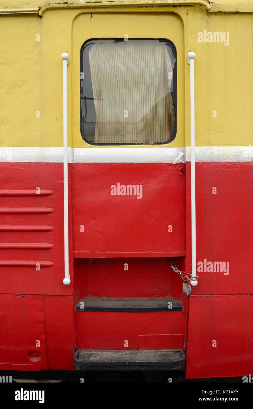 The train stops in depot.Its iron door is locked Stock Photo - Alamy