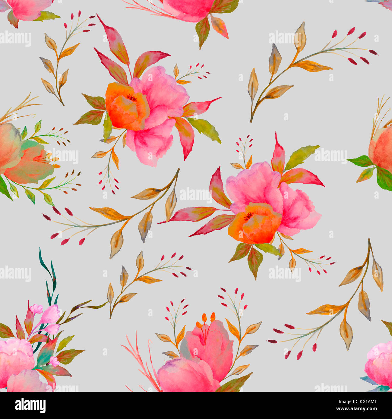 Watercolor seamless pattern of summer flowers Stock Photo - Alamy