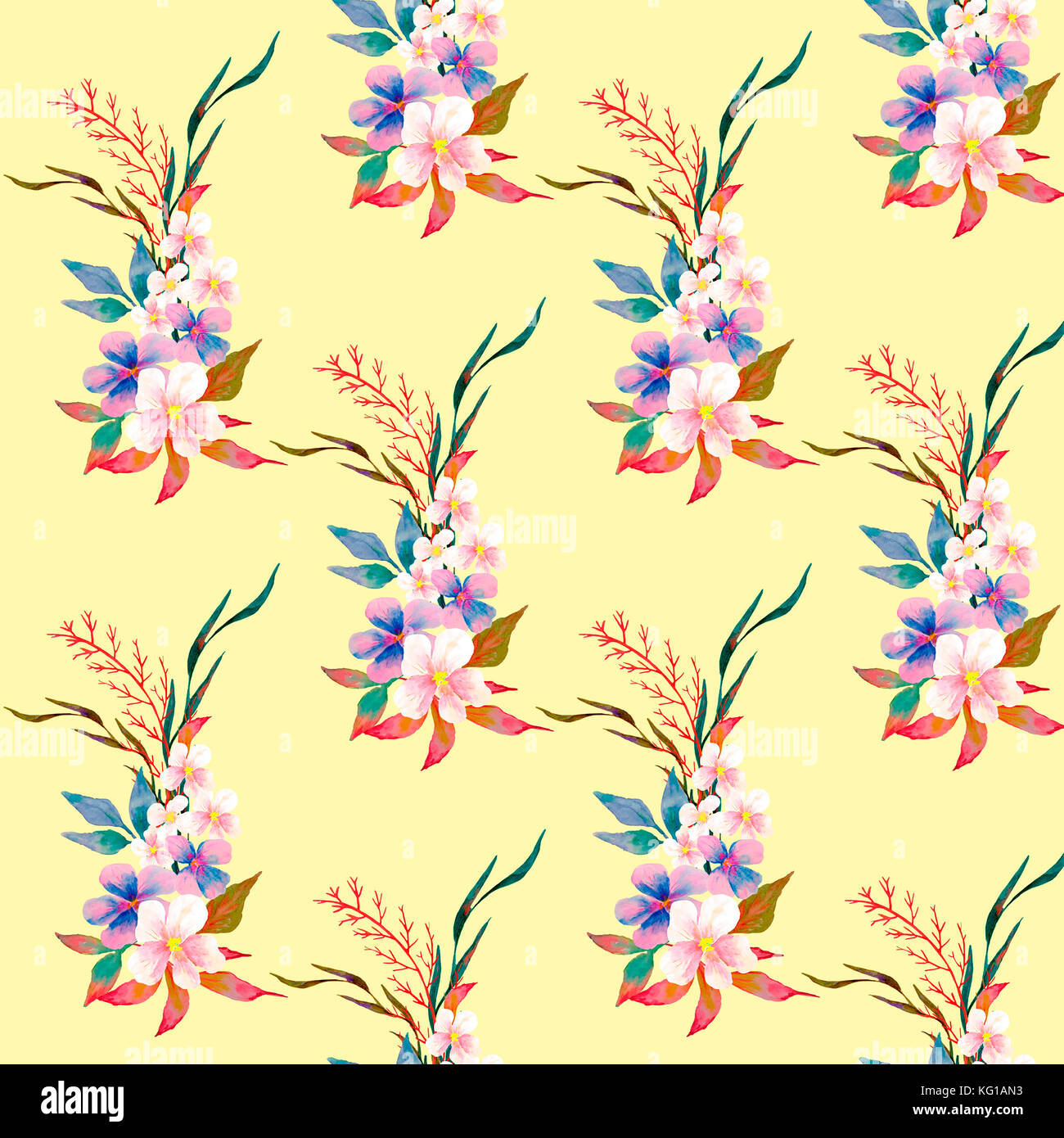 Watercolor seamless pattern of summer flowers Stock Photo - Alamy