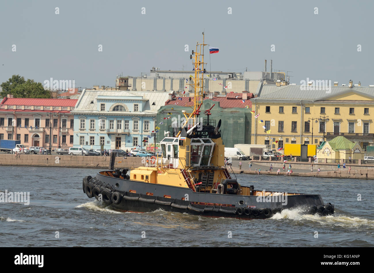 Work boat for towing ships, floating on the river Stock Photo - Alamy