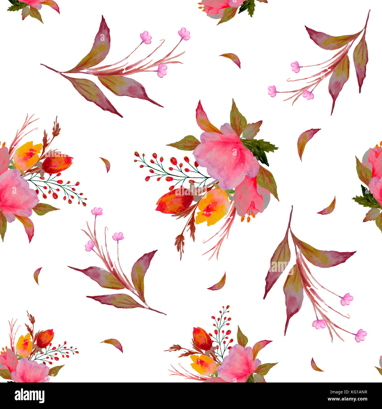 Watercolor seamless pattern of summer flowers Stock Photo - Alamy