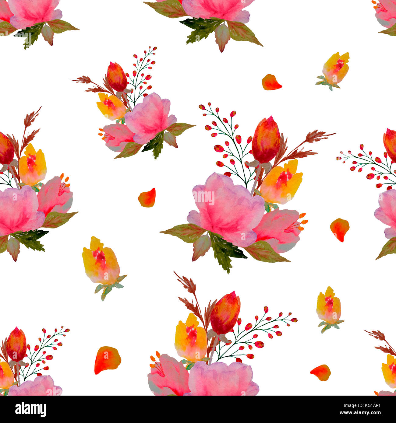 Watercolor seamless pattern of summer flowers Stock Photo - Alamy
