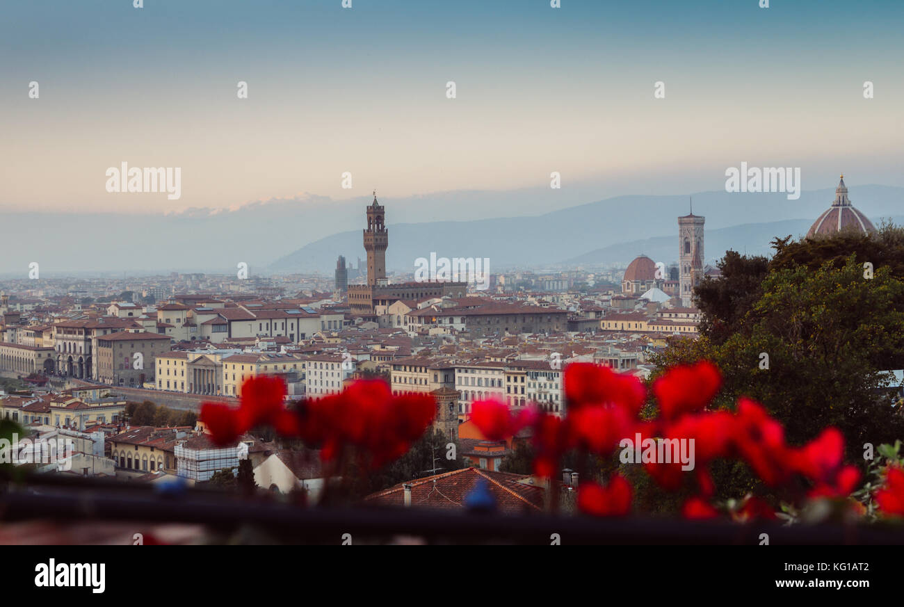 Panorama of Florence, Tuscany, Italy at sunset from Piazzale ...