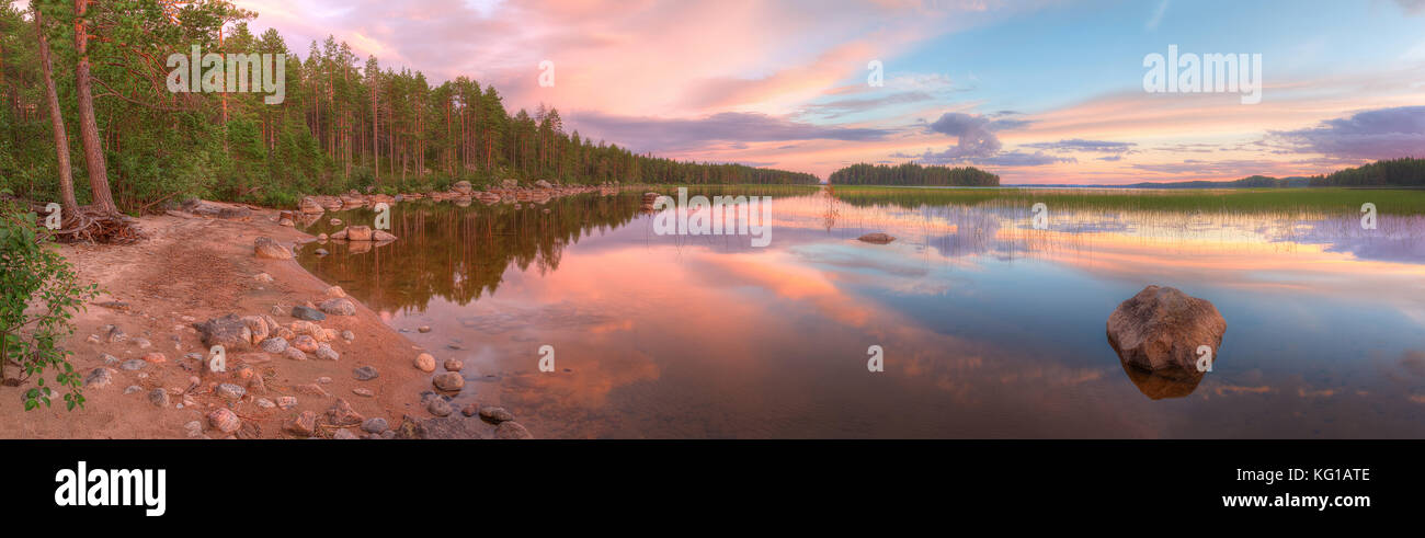 Panoramic evening landscape on the lake with beautiful sky Stock Photo ...