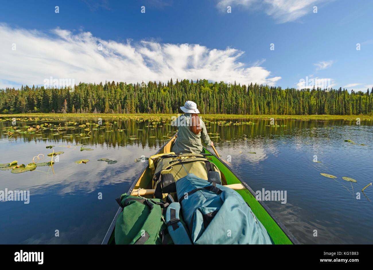 Canoer on Waterfowl Lake in the Swanson Lake Canoe area of the Kenai ...