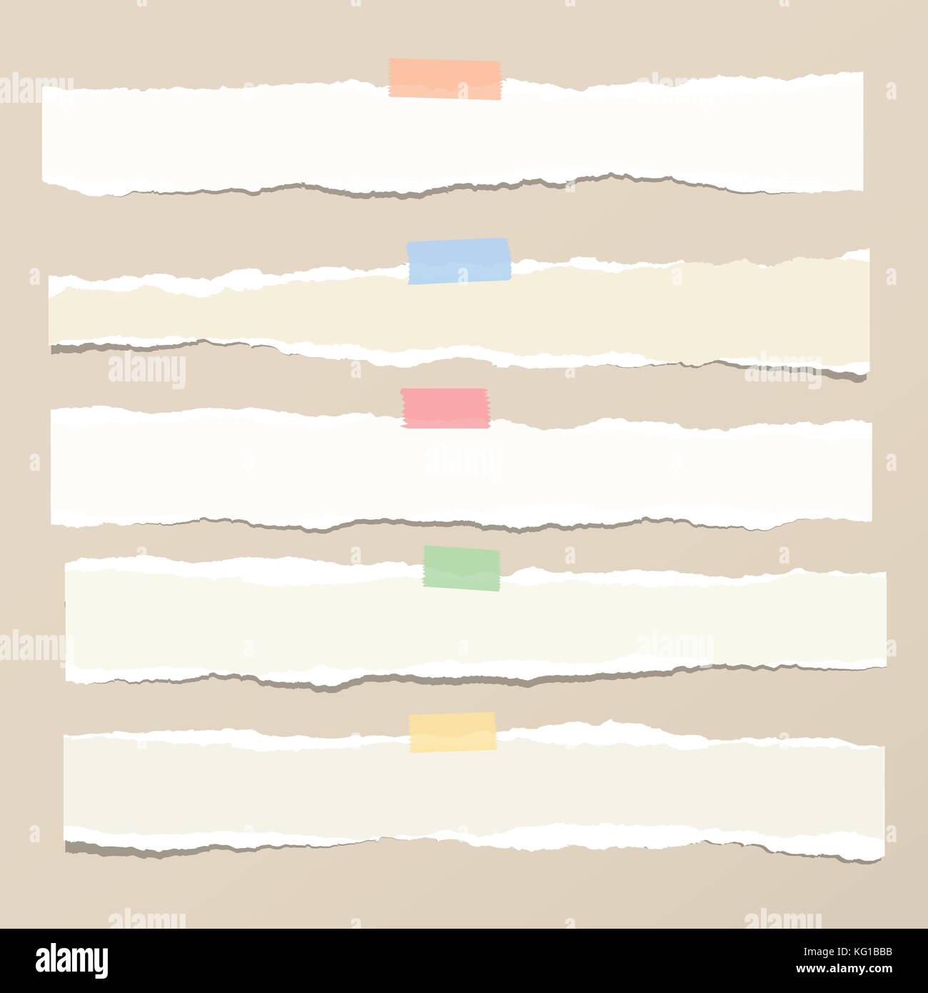 Brown horizontal ripped strips, notebook, note paper for text or ...