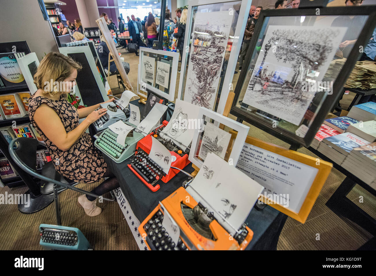 London, UK. 2nd Nov, 2017. Typewriter artist Keira Rathbone creates ...