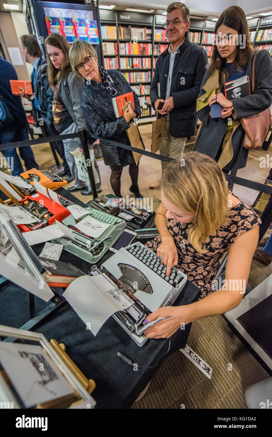 London, UK. 2nd Nov, 2017. Typewriter artist Keira Rathbone creates ...