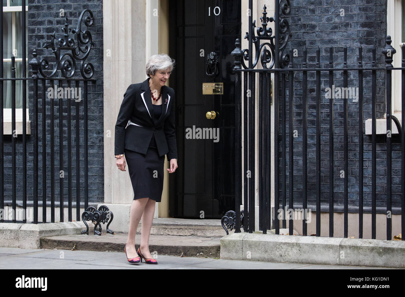London, UK. 2nd Nov, 2017. Prime Minister Theresa May comes out of 10 ...