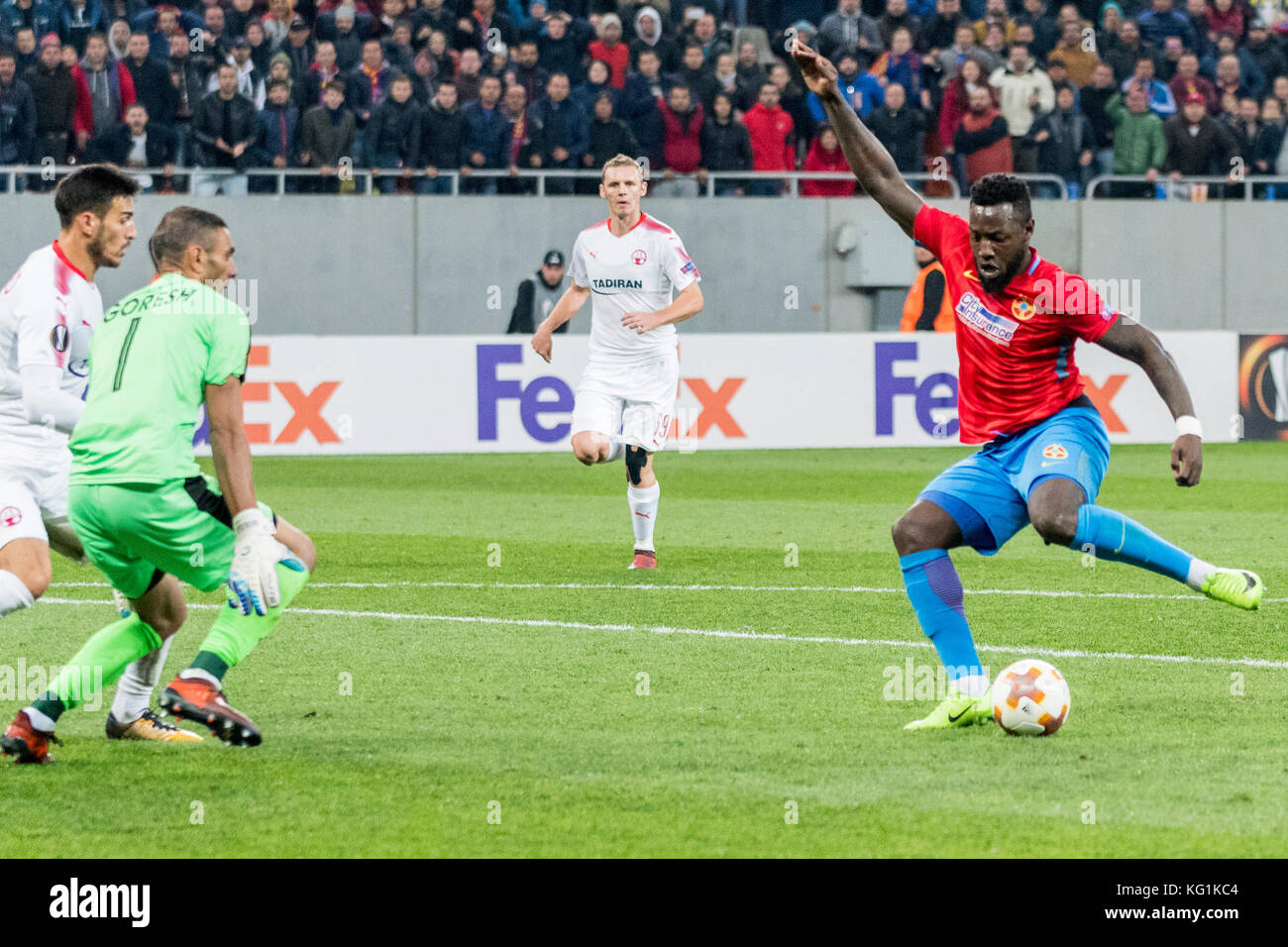 November 3, 2017: Harlem Gnohere #9 (FCSB Bucharest) during the UEFA ...