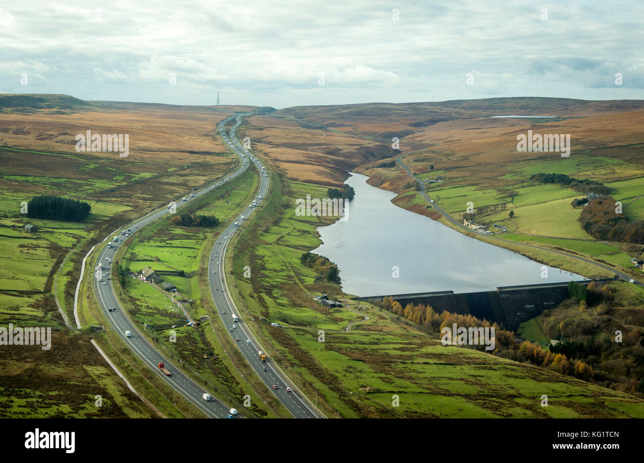 An aerial view of Stott Hall farm near Huddersfield in Yorkshire, which ...