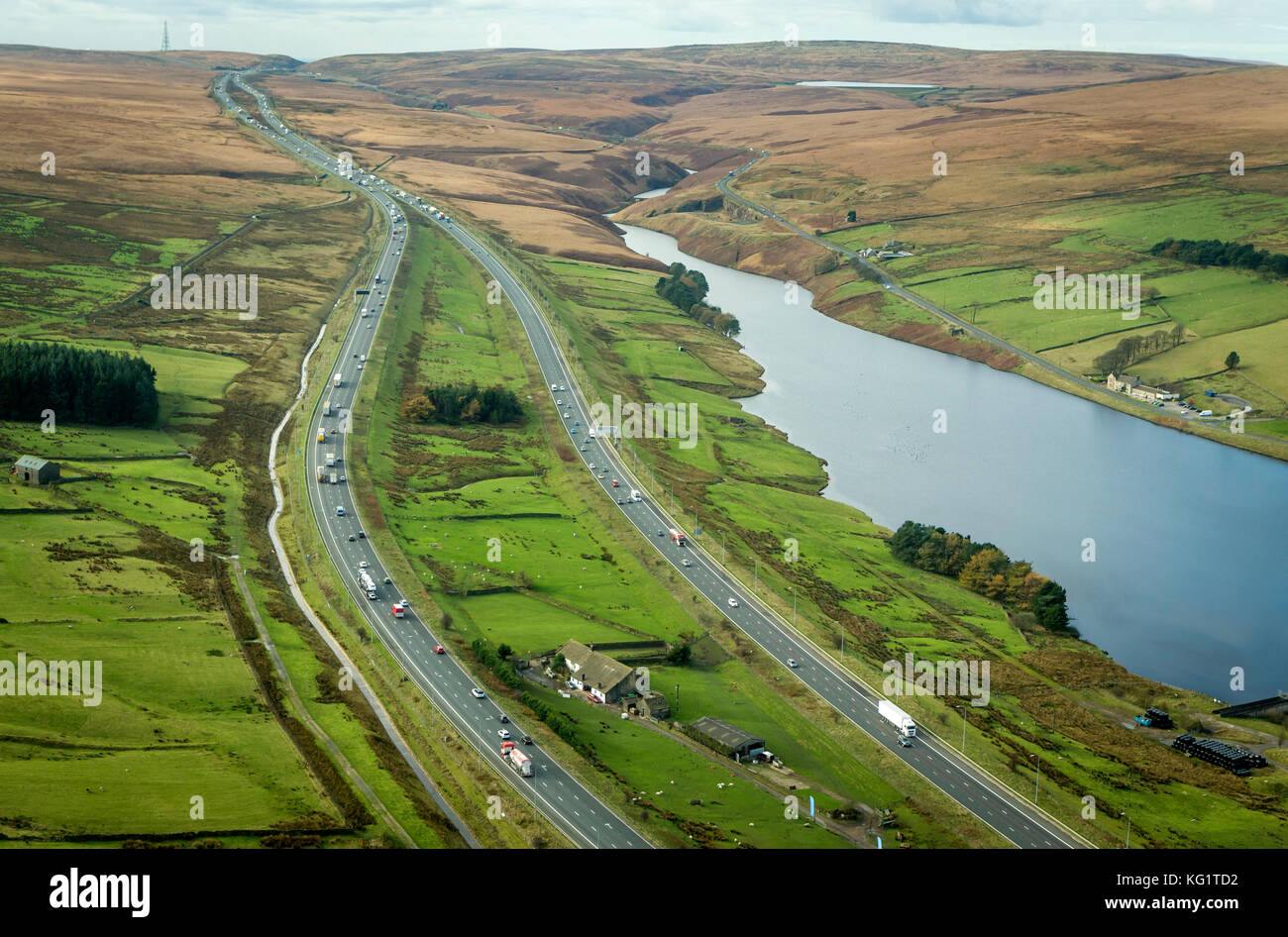 An aerial view of Stott Hall farm near Huddersfield in Yorkshire, which ...
