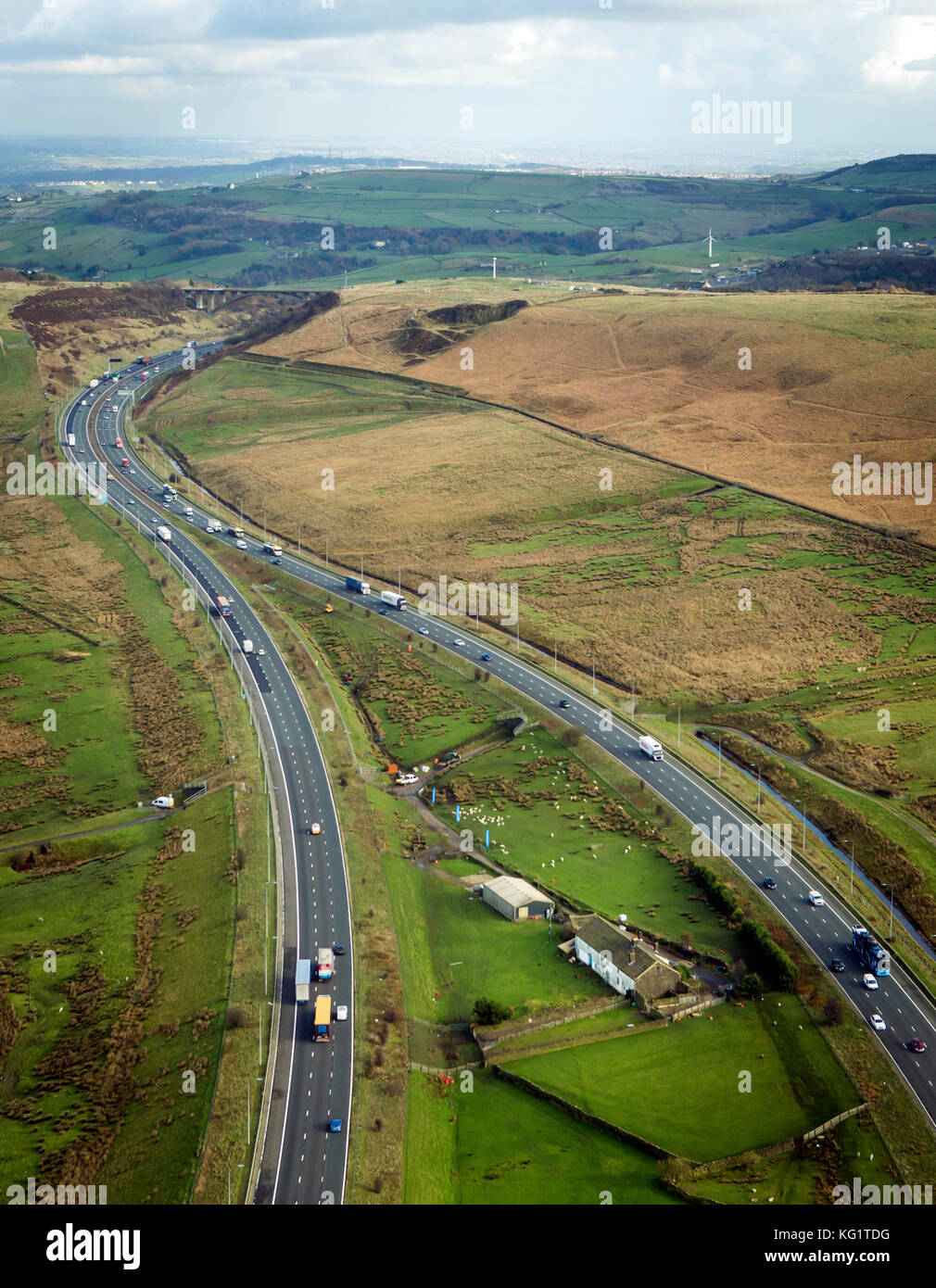 An aerial view of Stott Hall farm near Huddersfield in Yorkshire, which ...