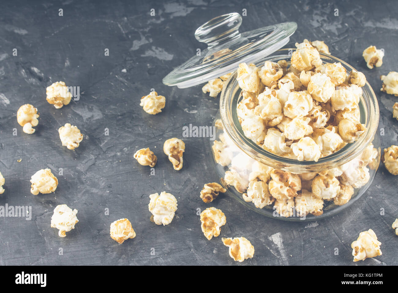 popcorn on a gray background Stock Photo - Alamy