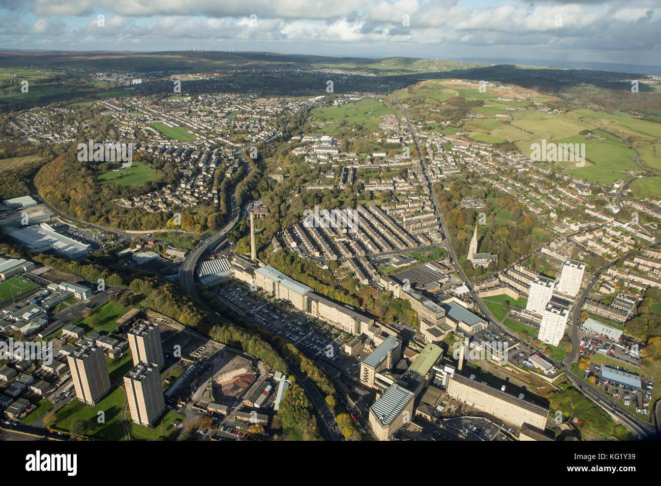 An aerial view of Halifax in Yorkshire Stock Photo - Alamy