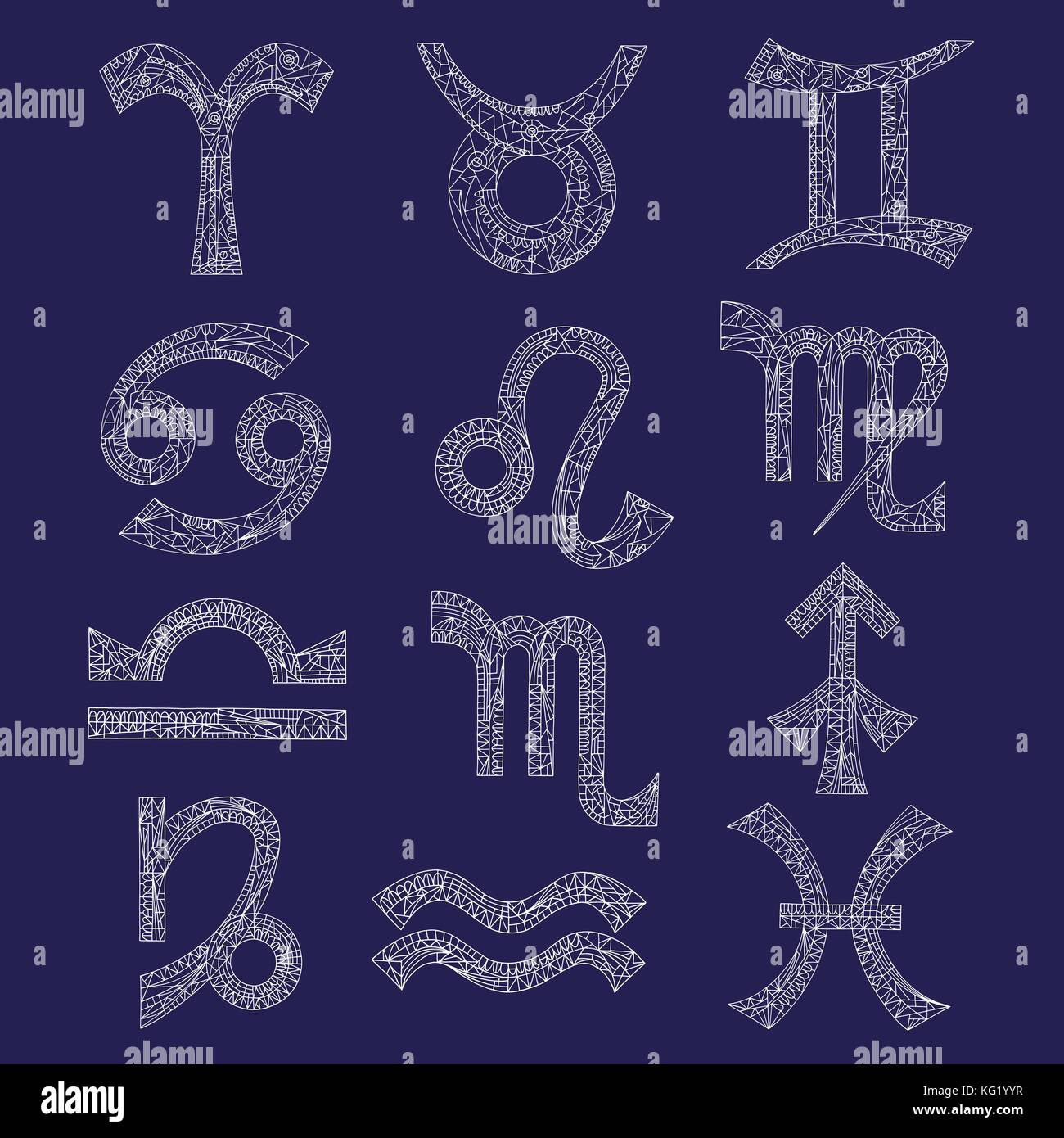Zodiac signs set. Hand drawn magic symbols in modern style. Horoscope ...