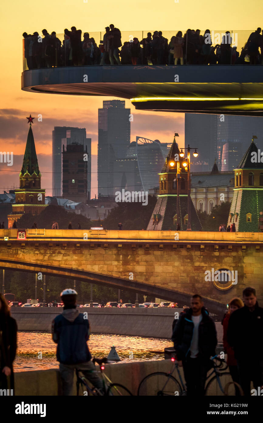 Russia, Moscow. Zaryadye Nature and Landscape Park. The Floating Bridge ...